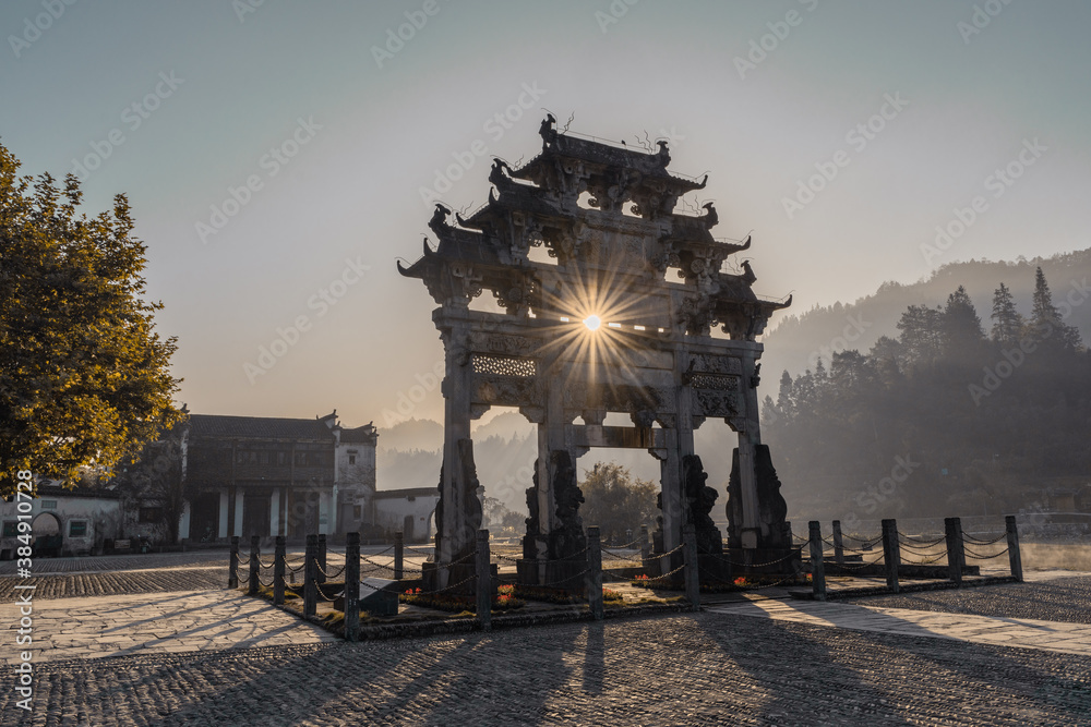 Pailou, an ancient memorial archway in Xidi village, an ancient Chinese ...
