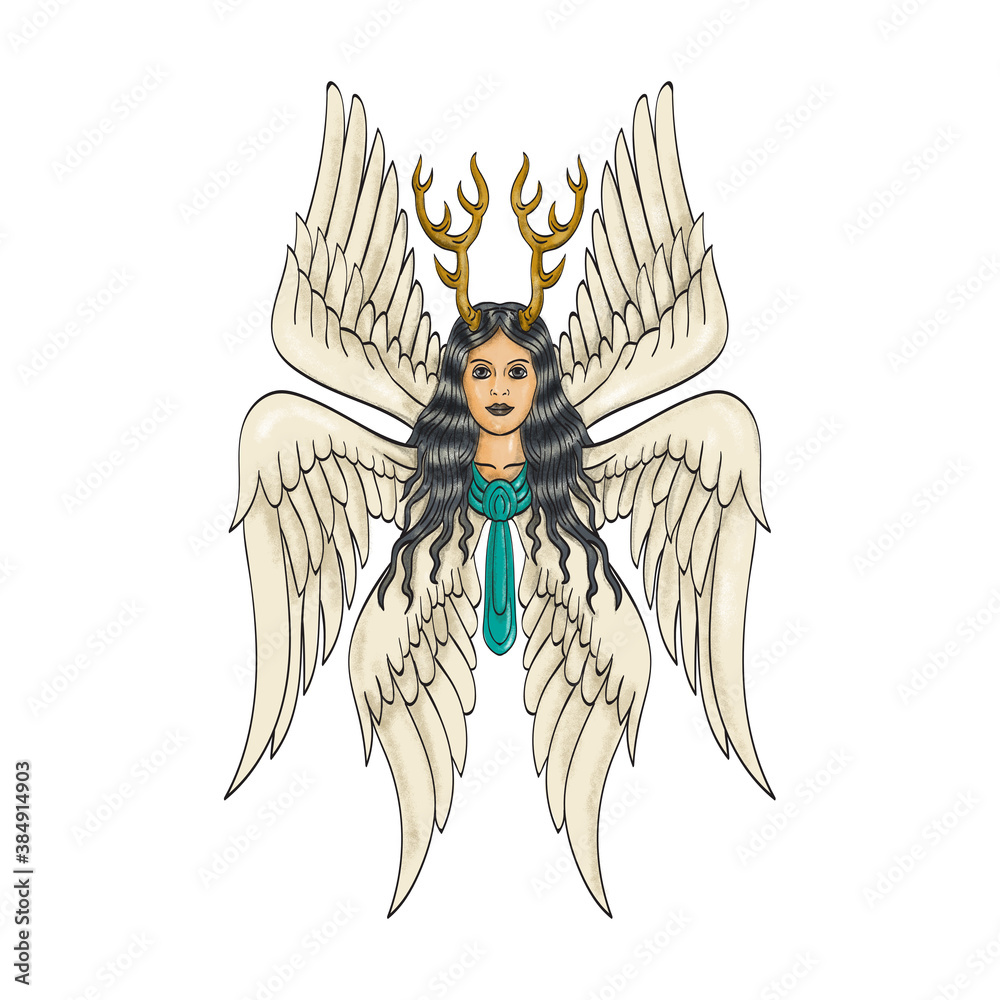 Seraph or Seraphim a Six-Winged Fiery Angel with Six Wings and Deer ...