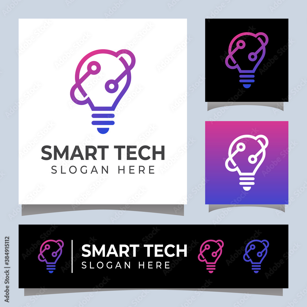 line art style smart technology logo, electric light, bulb tech on ...