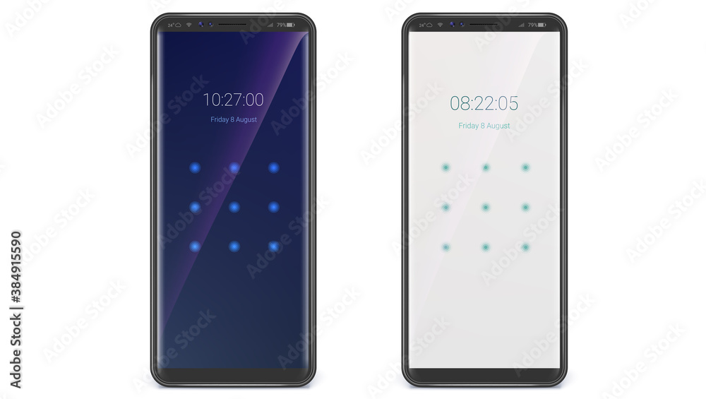 Smartphones with UI access screen, entering graphical password. Phone ...