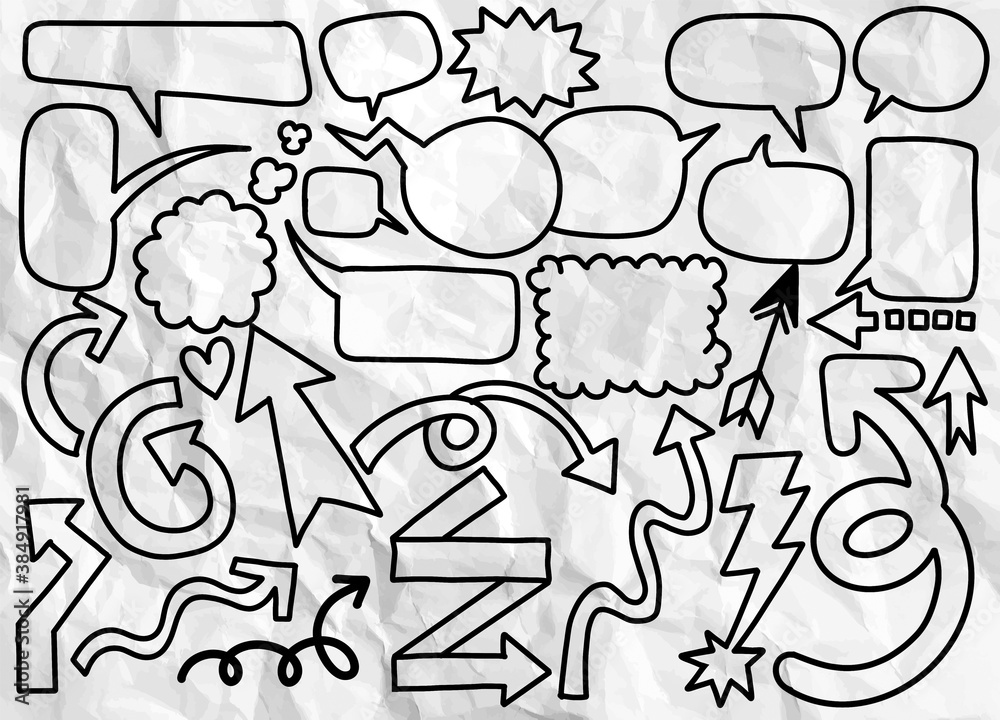 Hand drawn set of different speech bubble sand Arrows ,Stickers of ...