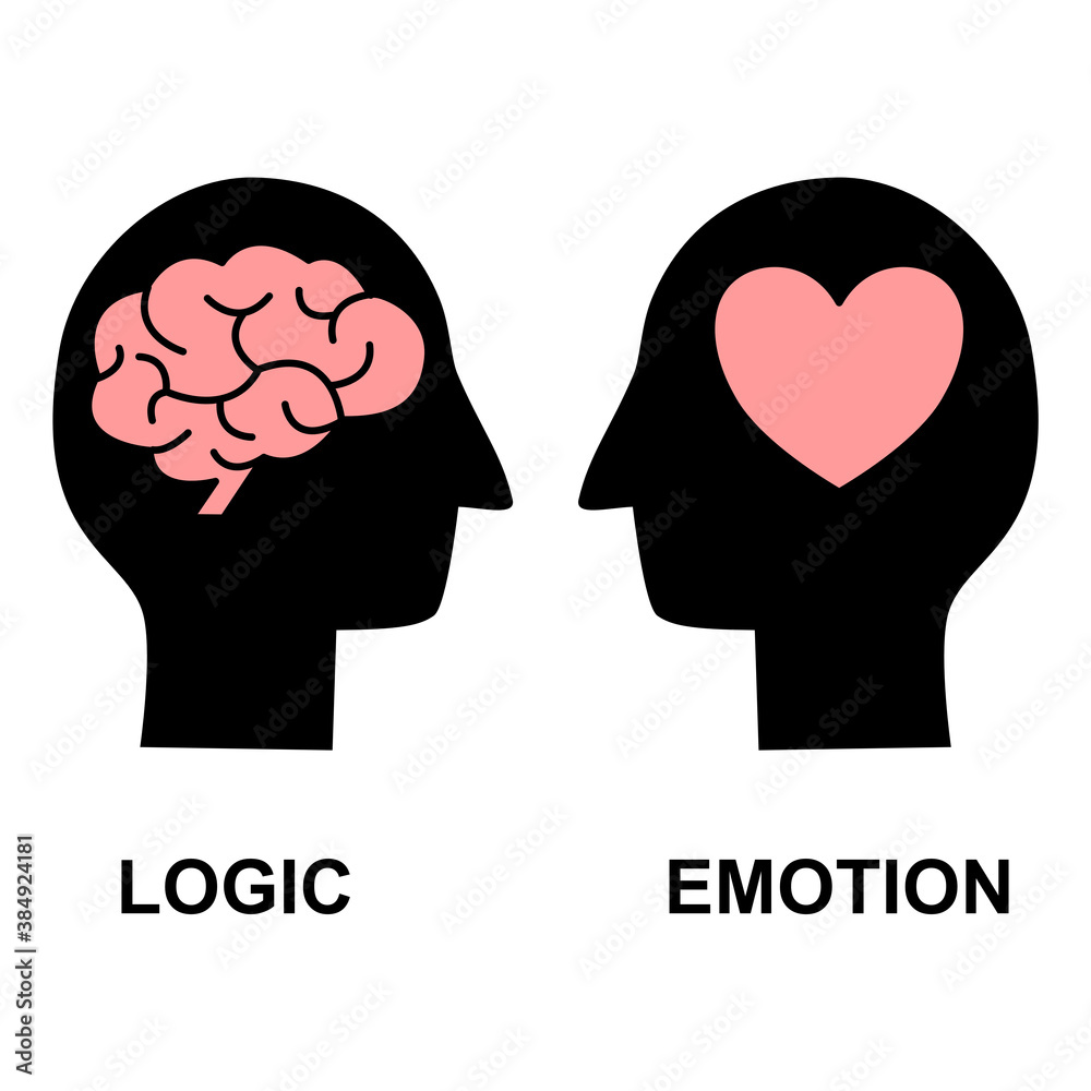 Heart and brain, logic and emotion concept vector illustration on white ...