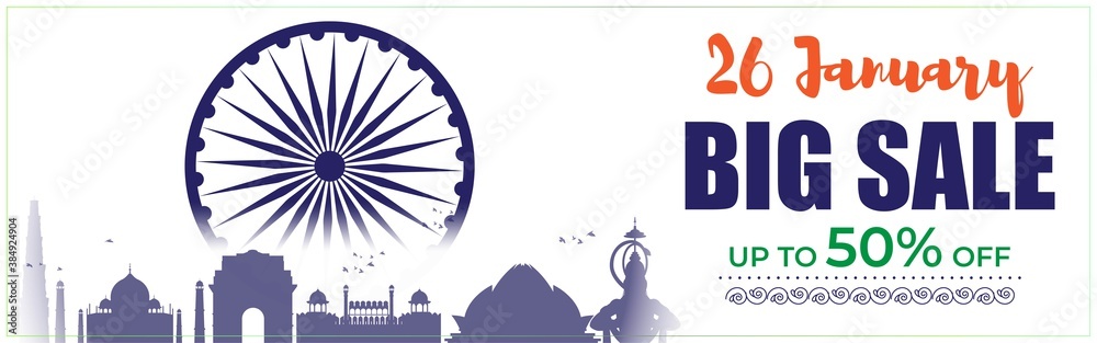 Vector banner of Republic day Big Sale, upto 50% off, 26 january ...