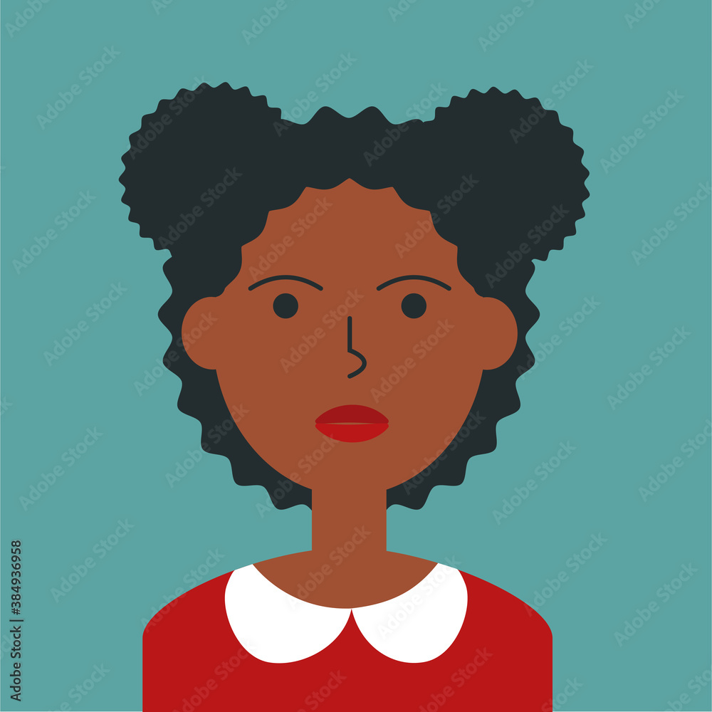 Flat color women portrait. Young girl African ethnicity face avatar ...