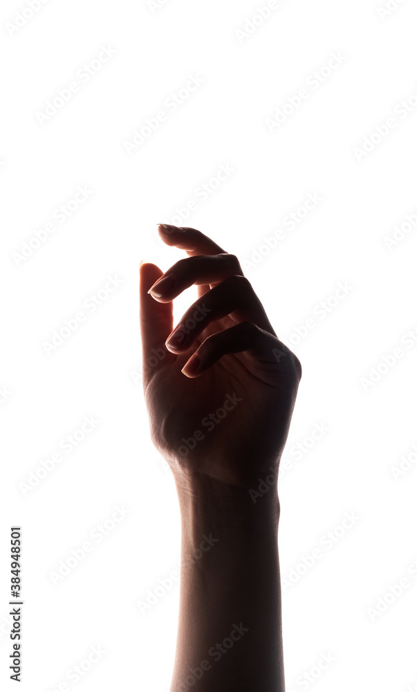 Hand silhouette. Despair melancholy. Tired woman arm isolated on white ...