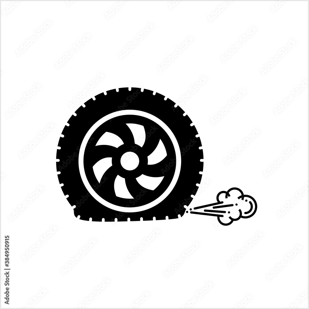 Flat Tyre Icon, Puncture In Tyre, Deflated Tire Stock Vector | Adobe Stock