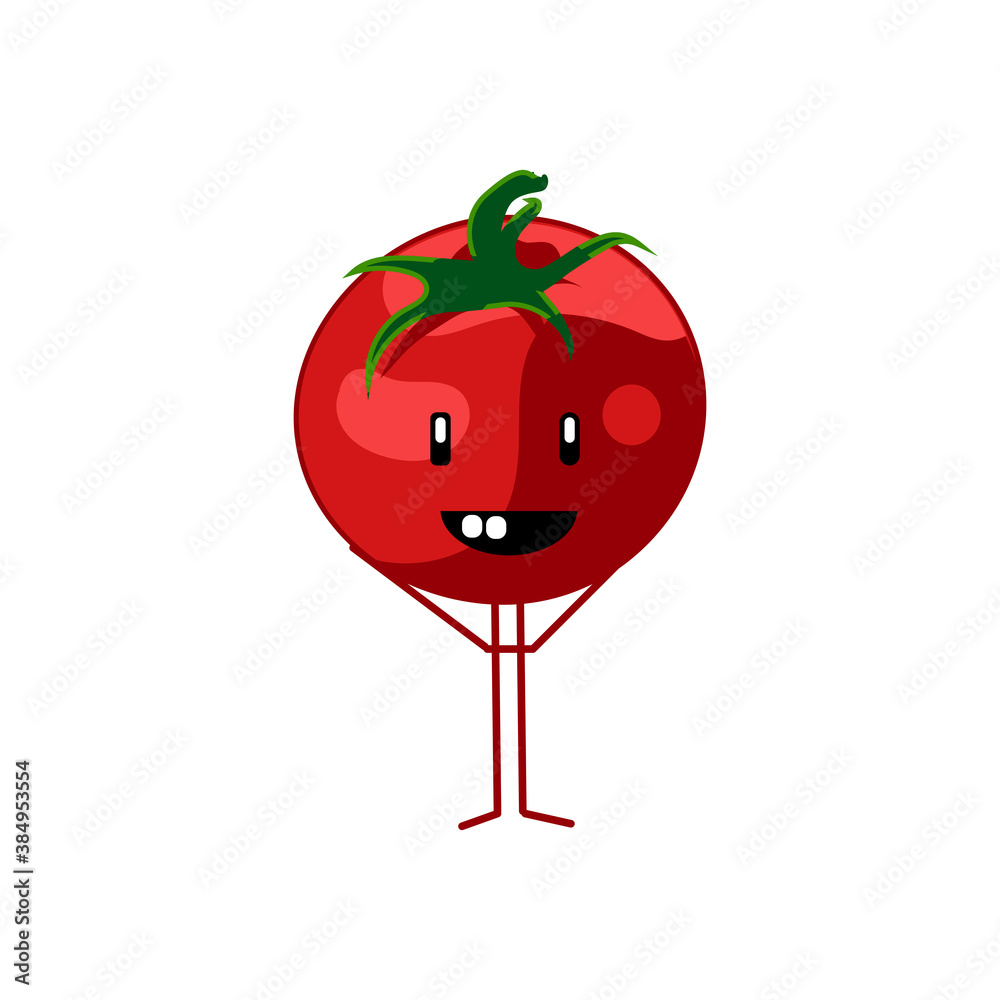 Cute ripe tomato cartoon character. Kawaii nutritious vegetable with ...