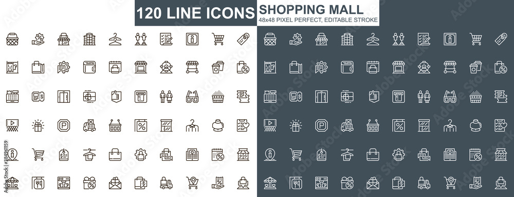 Shopping mall thin line icons set. Customer support, order and delivery ...