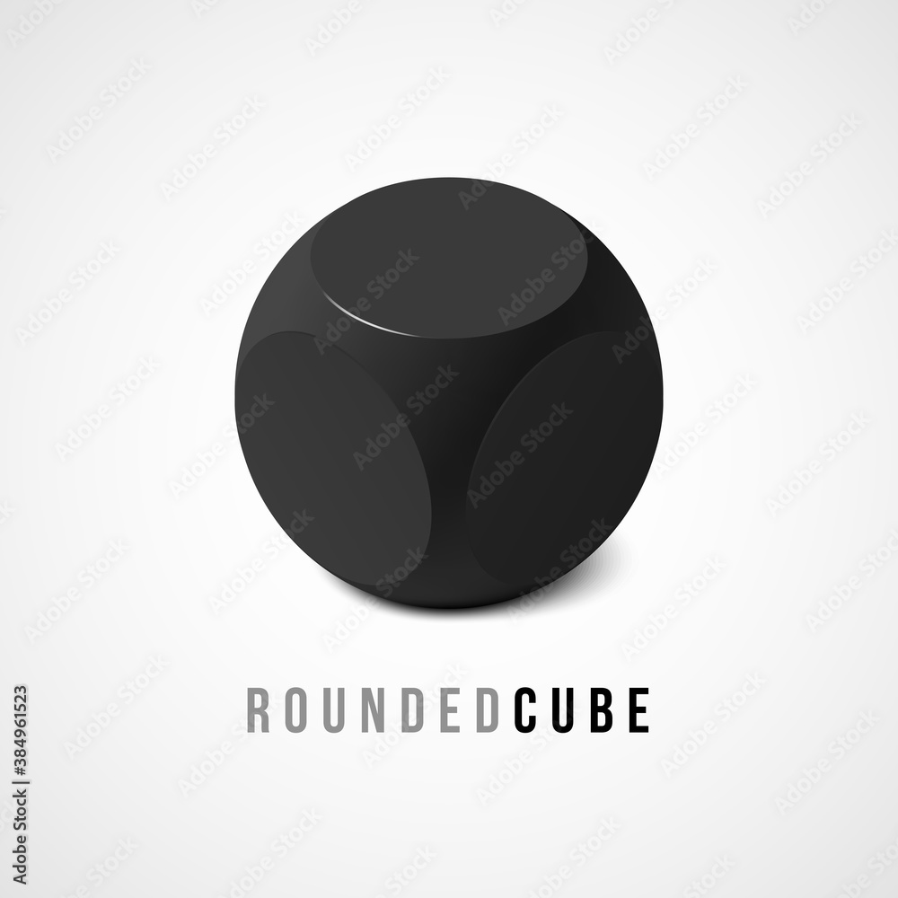 One isometric black cube with rounded edges and angles, matte photo ...