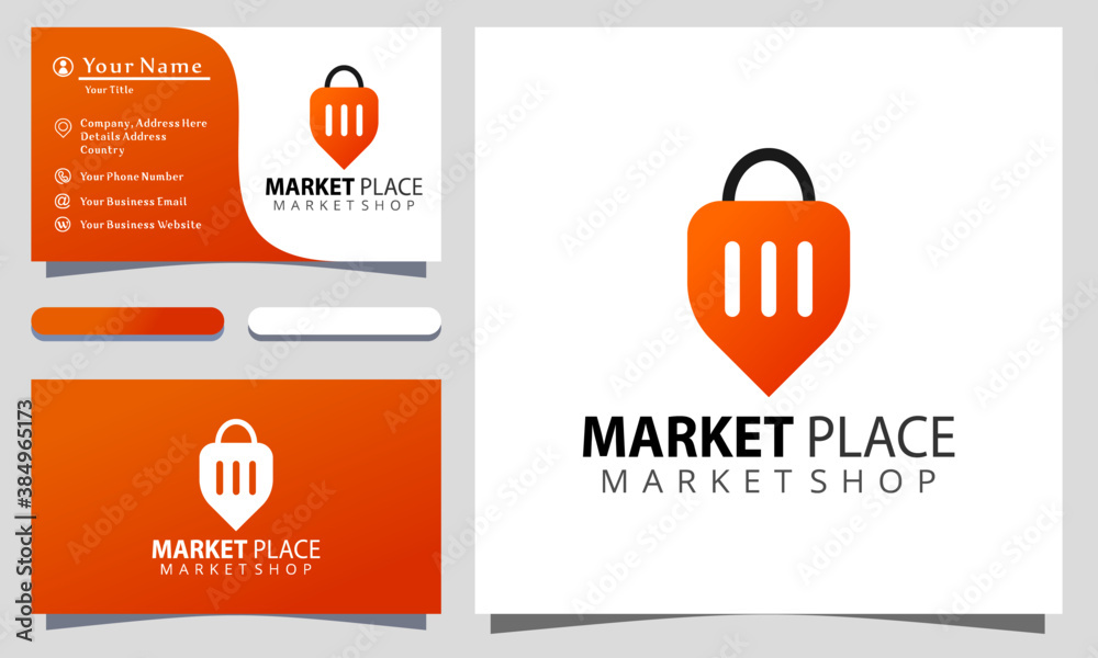Marketplace colorful logo design vector illustration, business card ...