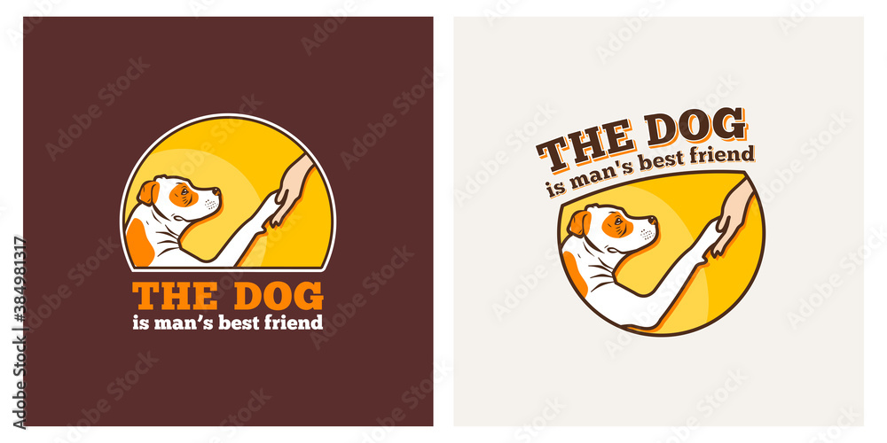 Dog paw and human hand logo sign emblem. The dog is man best friend ...