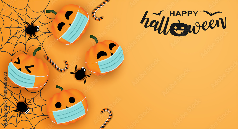Happy Halloween new normal concept. Design with halloween pumpkin in a ...