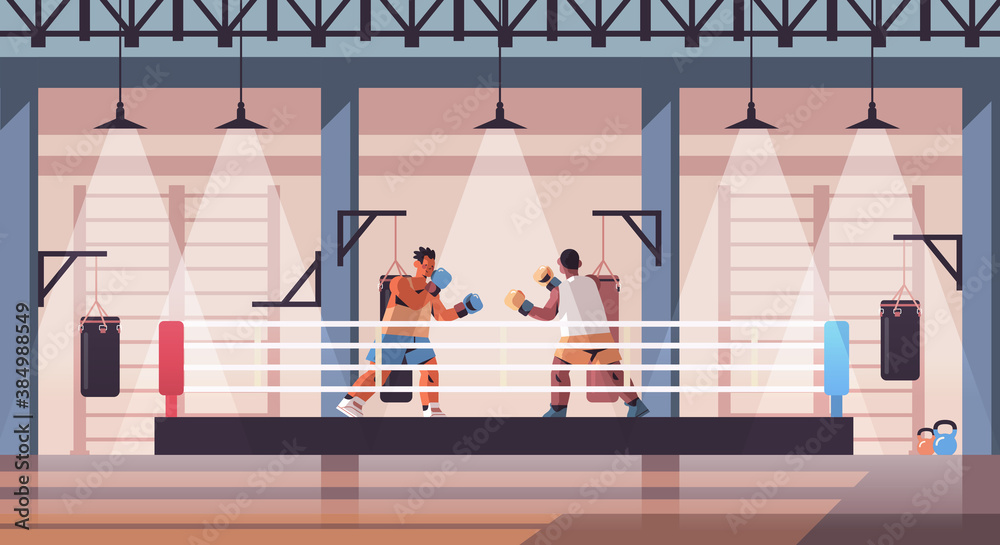 mix race boxers fighting on boxing ring dangerous sport competition ...