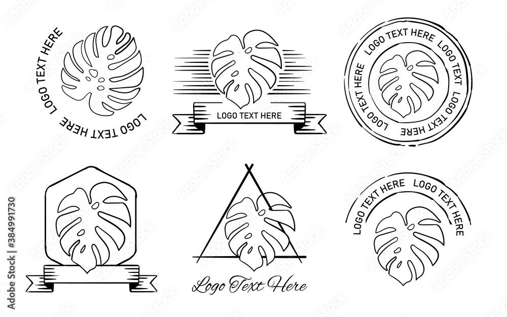 Logo monstera tropical plant set collection template banner hand ...
