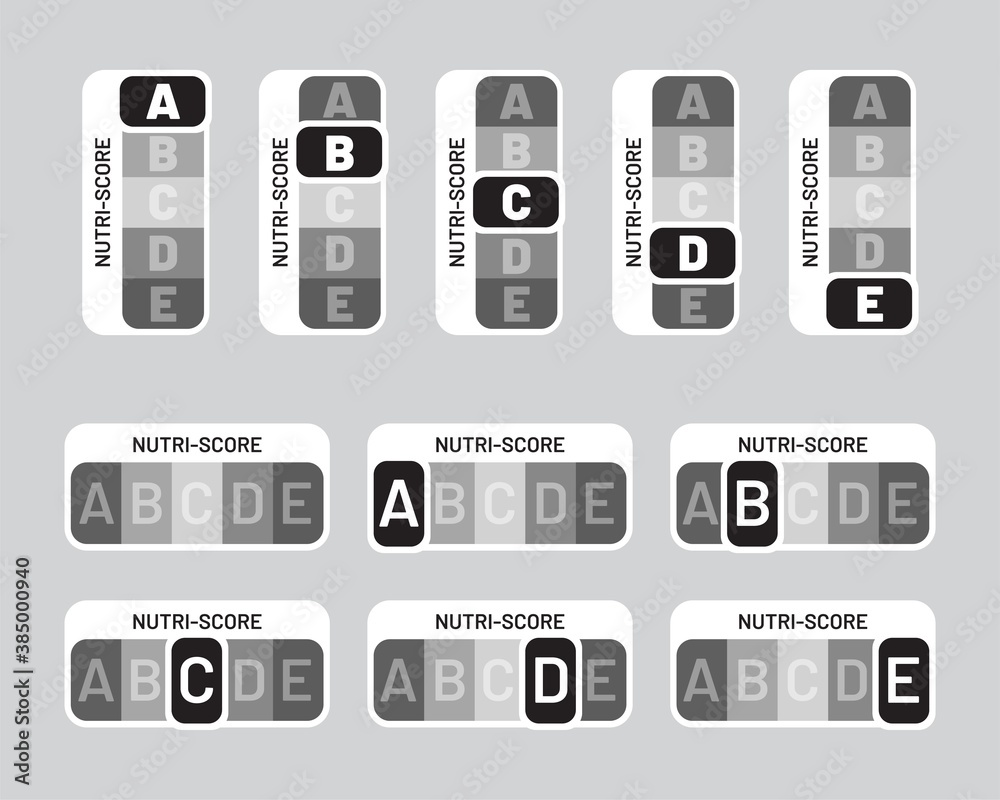 Nutriscore stickers set. Vertical and horizontal grey colors vector ...