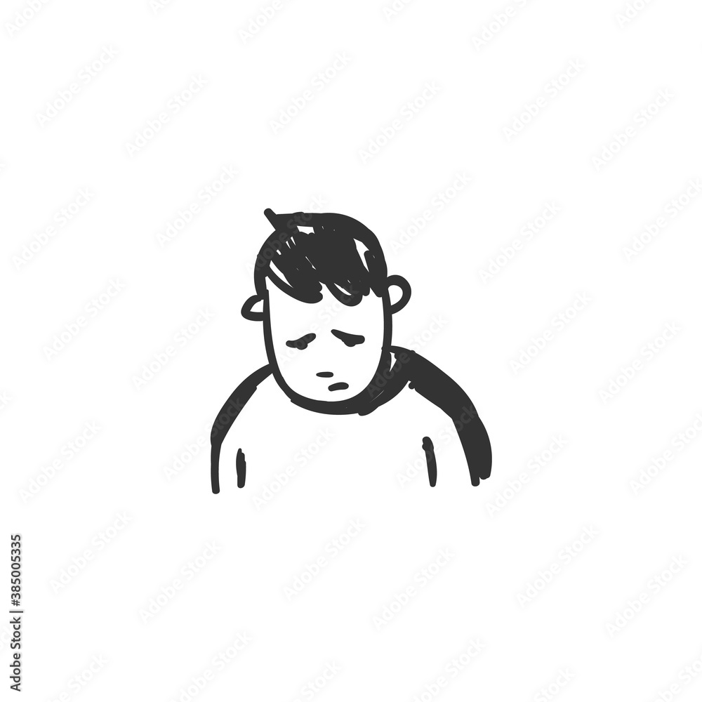 Sorrow feeling icon. Sorrowing man. Outline sketch drawing. Human ...