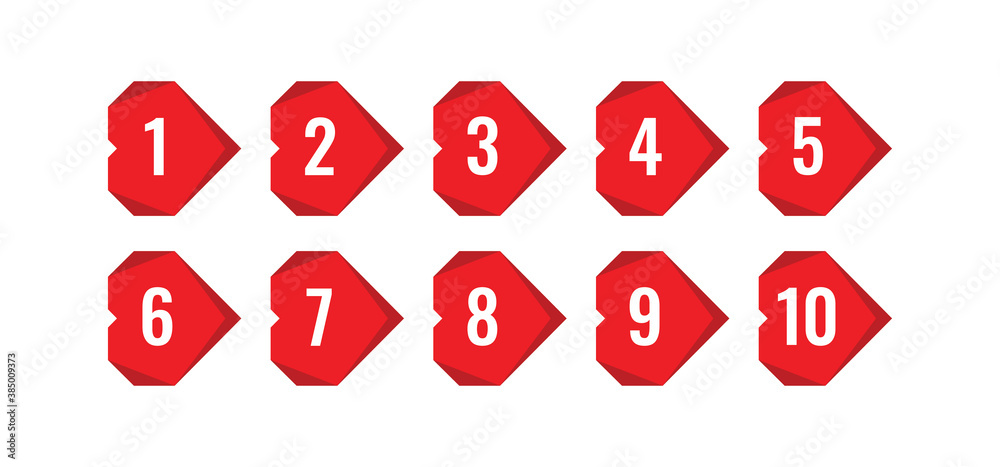 1-10 numbers banner template on white background. red 1-10 numbers web ...