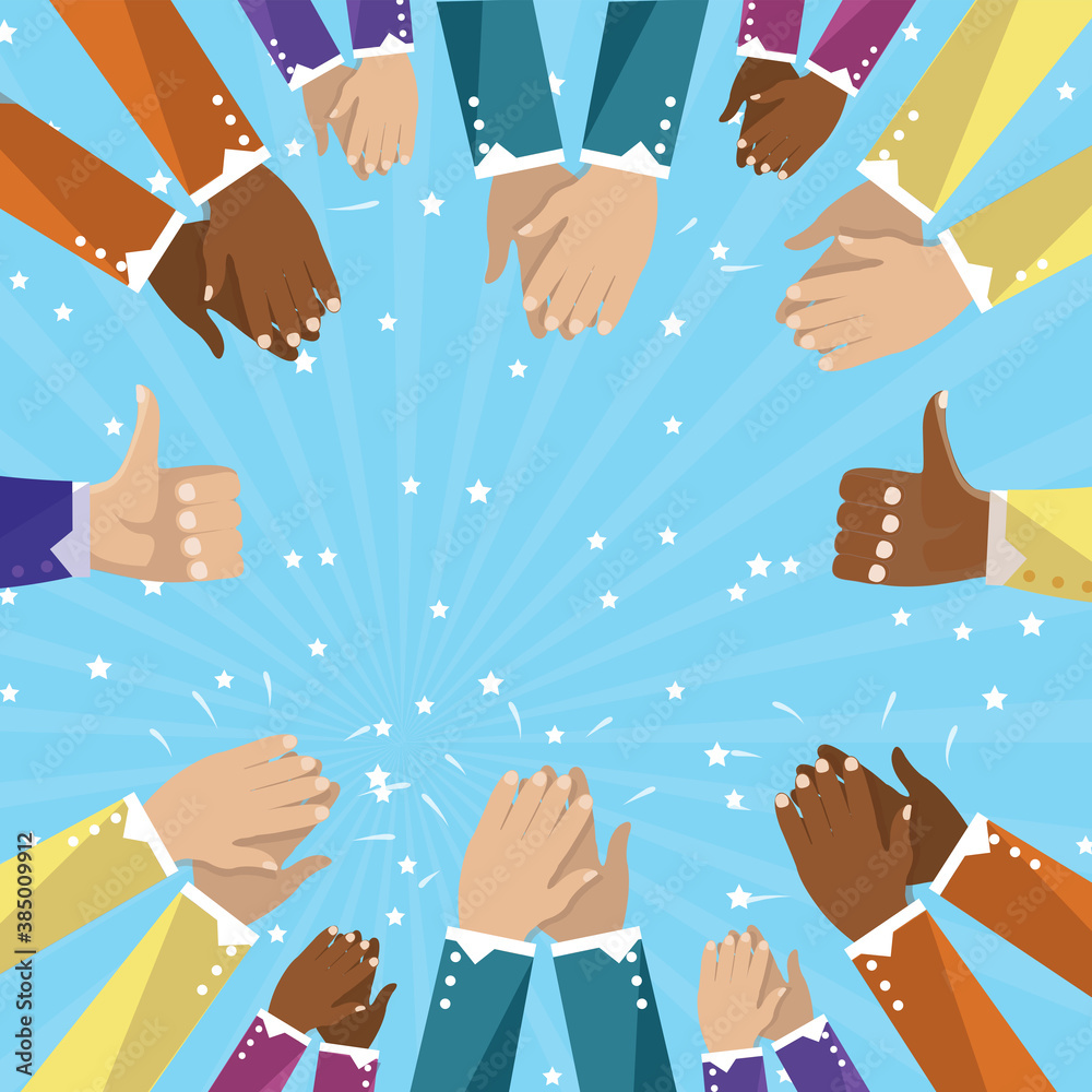 Human hands clapping isolated on blue background. Party celebration ...