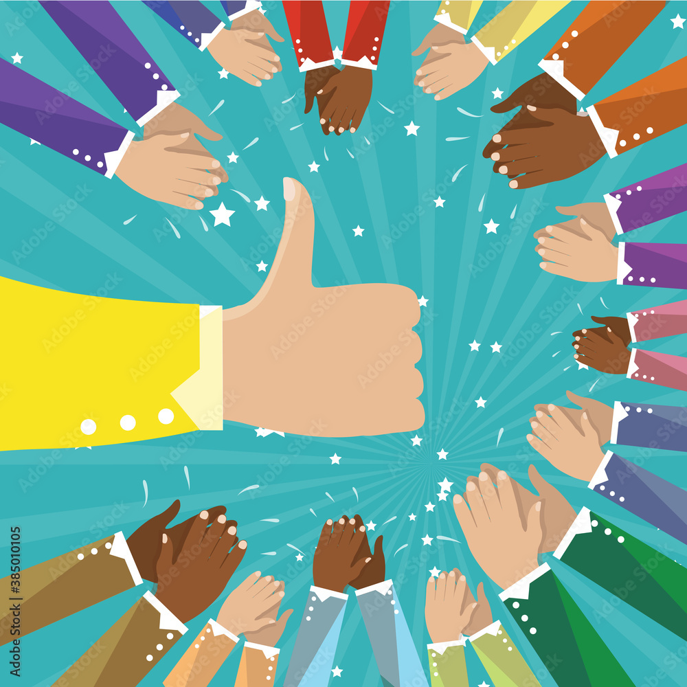 Human hands clapping isolated on blue background. Party celebration ...