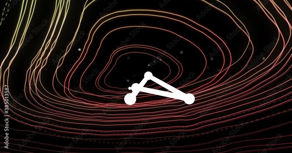 White molecular structure moving over topography against black ...