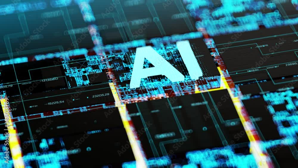 3D Render animation of AI Artificial intelligence in CPU chipset ...