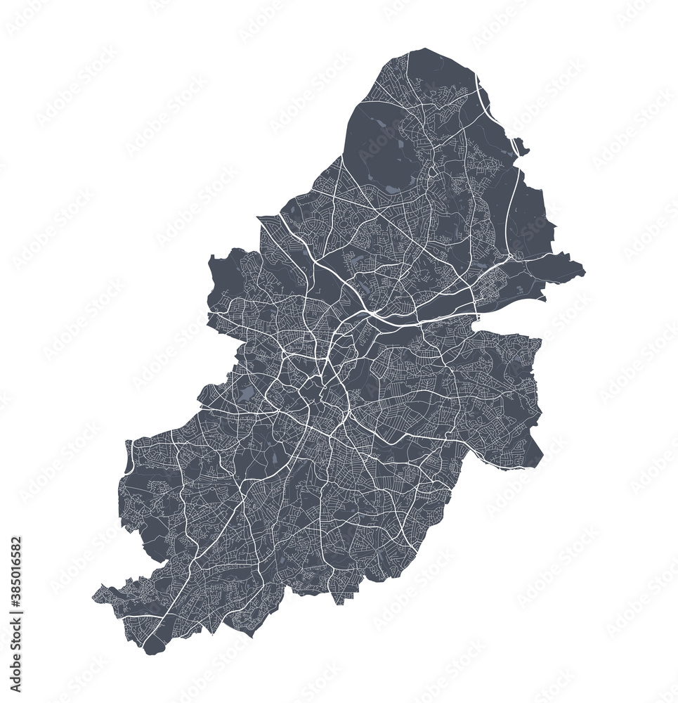 Birmingham map. Detailed map of Birmingham city poster with streets ...