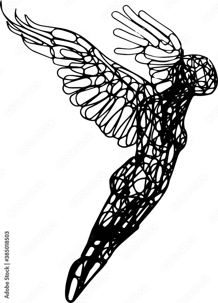 Vector eps illustration of an angel flying with angel wings spread open ...