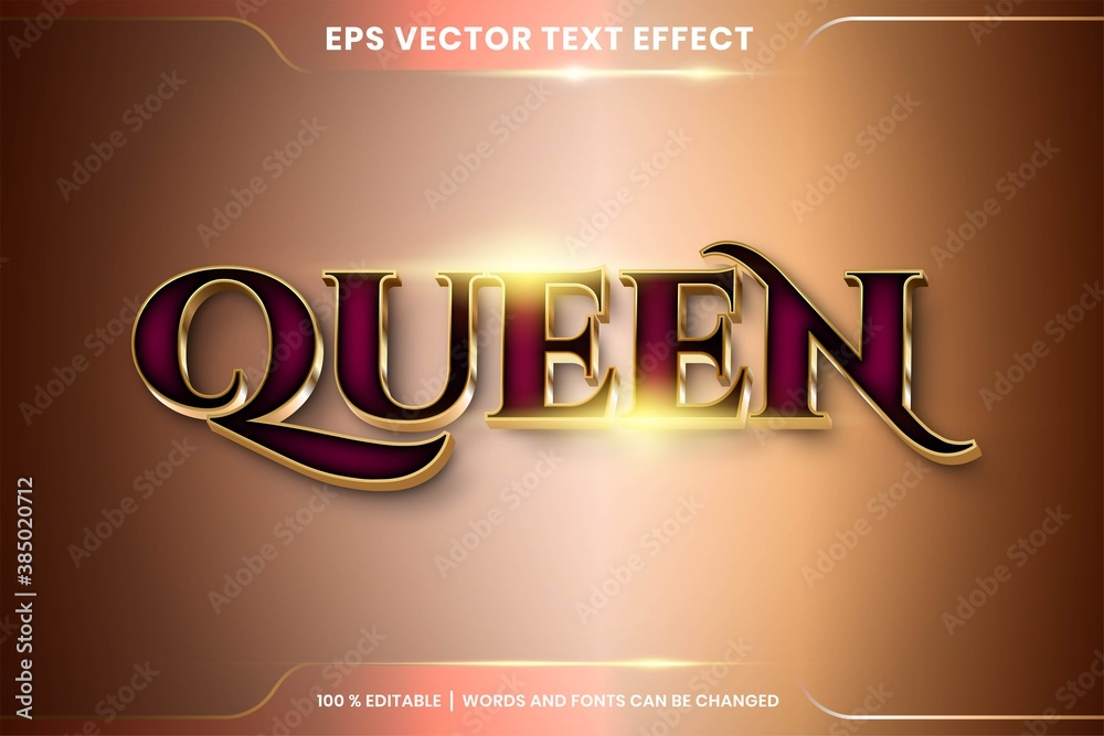 Text effect in 3d Queen gold words, font styles theme editable ...