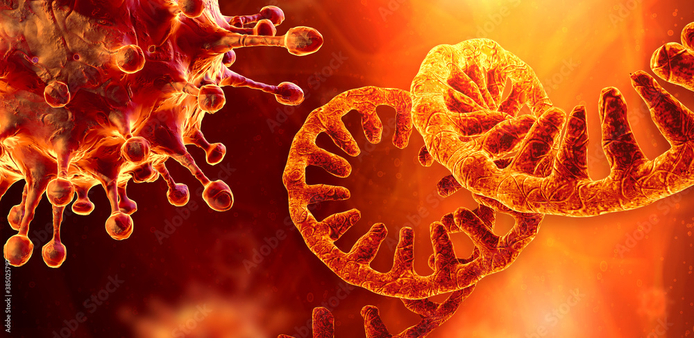 2023 coronavirus arcturus. Single RNA strand. Microscopic view of a ...