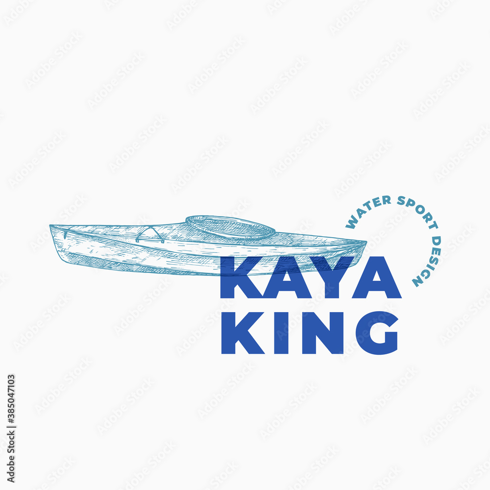 Kayaking Abstract Sign, Symbol or Logo Template. Hand Drawn Kayak or ...