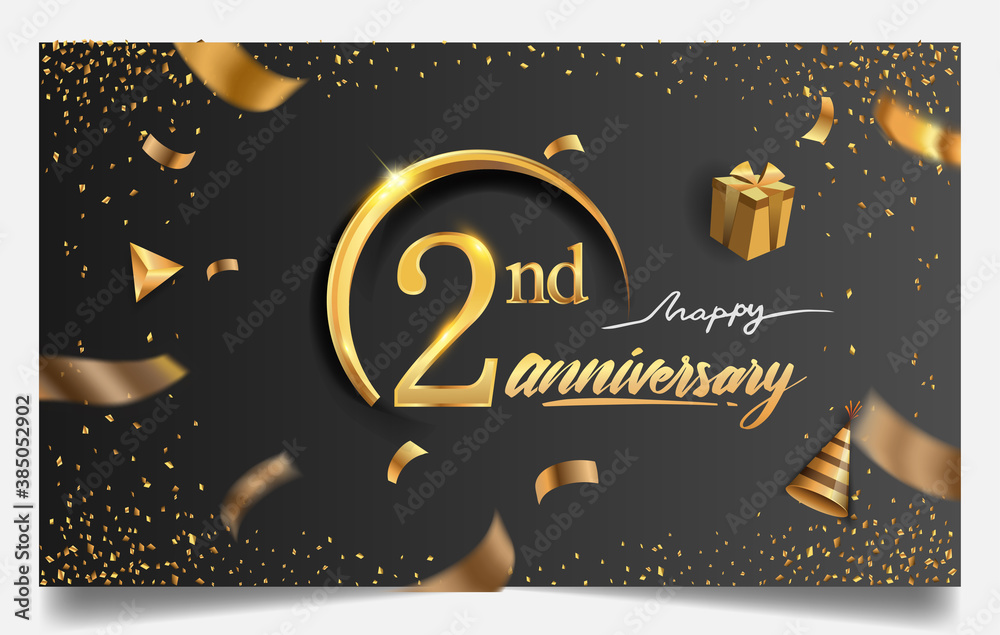 2nd years anniversary design for greeting cards and invitation, with ...