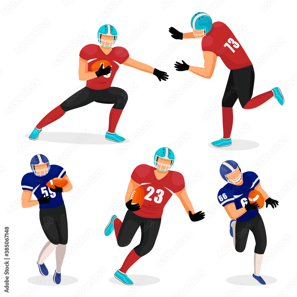 Collection of gridiron players. Set of isolated characters playing ...