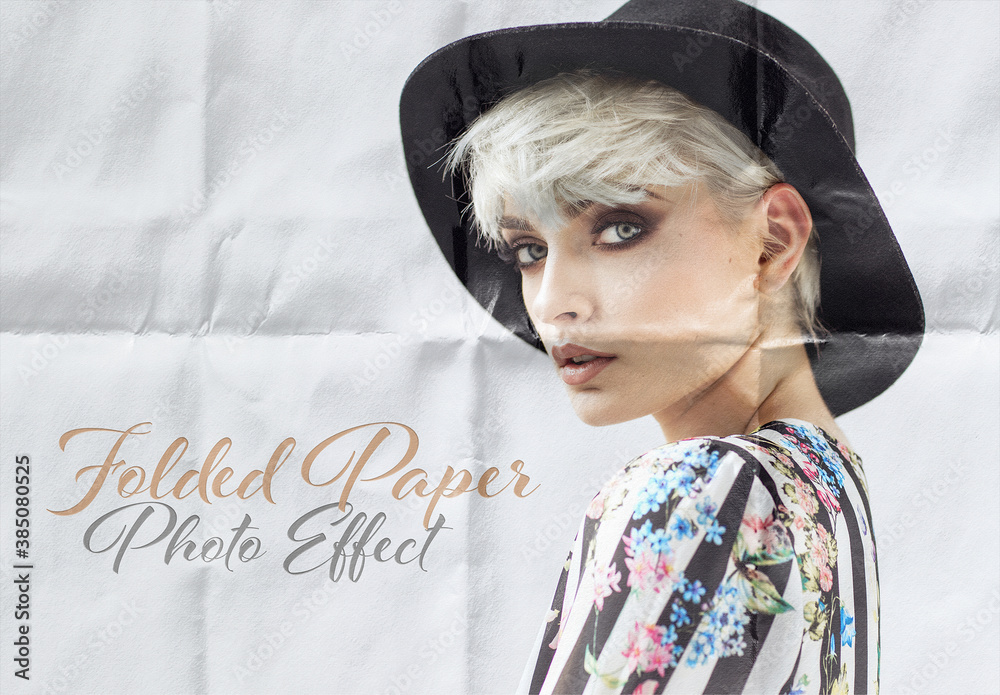 Folded Paper Sheet Photo Effect Mockup Stock Template | Adobe Stock