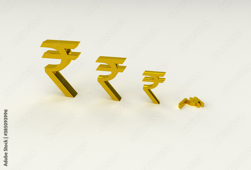 Inflation and devaluation of Indian Rupee 3d rendering. Stock ...