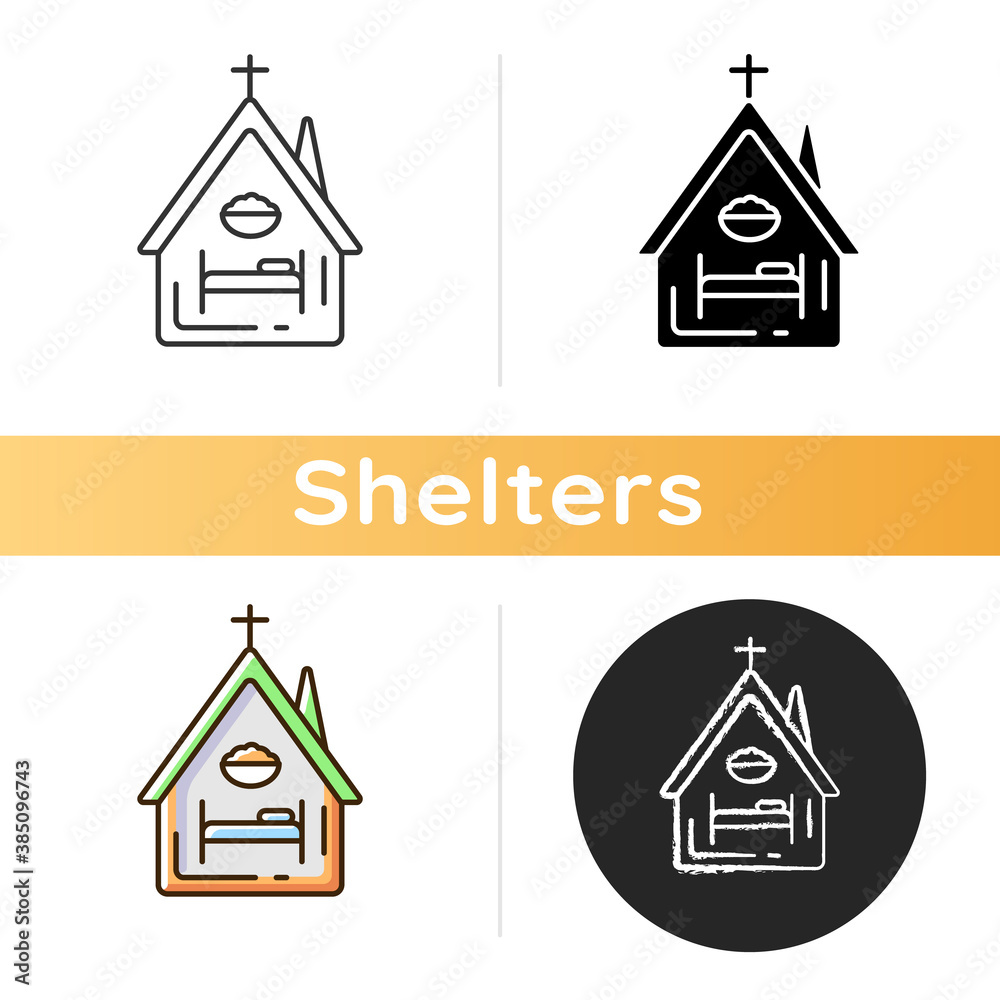 Religious shelter icon. Night time shelter opportunity. Church ...