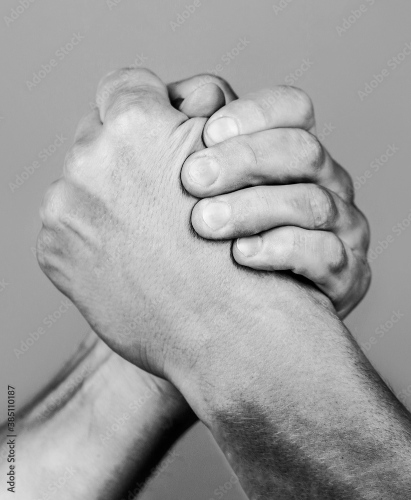 Hand rivalry vs challenge strength comparison. Two men arm wrestling ...