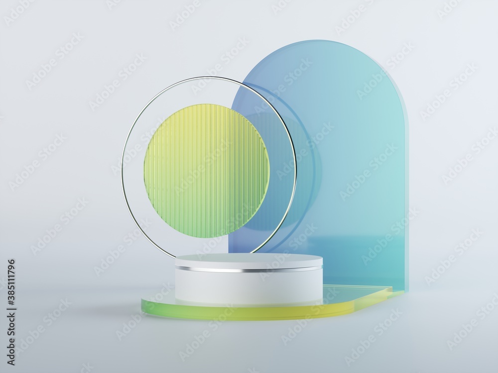 3d render, abstract geometrical background with blue green translucent ...