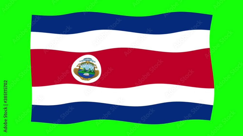 Costa Rica Flag Waving and Flutter Green Screen Background Animation ...