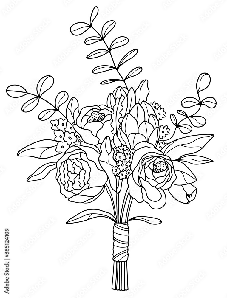 Bouquet of peonies, succulents, eucalyptus and lilac.Anti stress ...