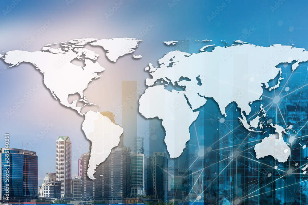 Double exposure business network connection and global economy and ...