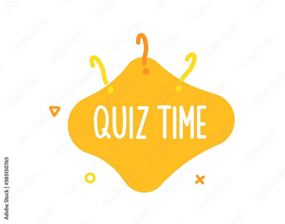 Quiz time text on liquid shape with question marks and geometric ...