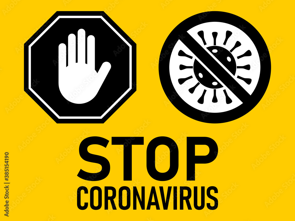 Stop Coronavirus Covid-19 Warning Sign with Octagonal Stop Hand Icon ...