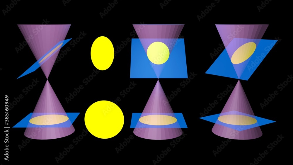 Flat and angled plane reveals sliced view intersection inside conic ...