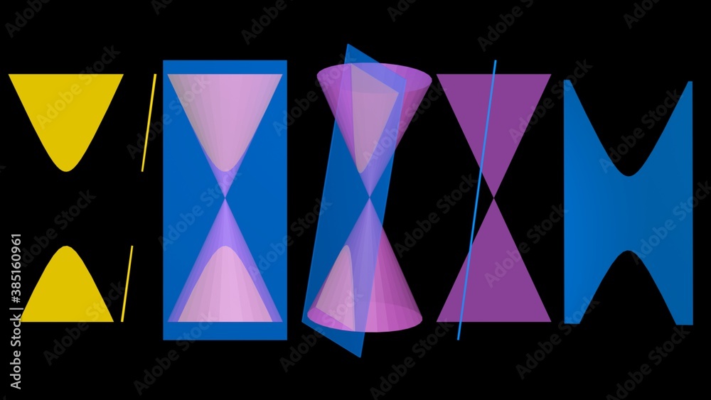 Hyperbola conic cross section. Flat plane sliced view intersection ...