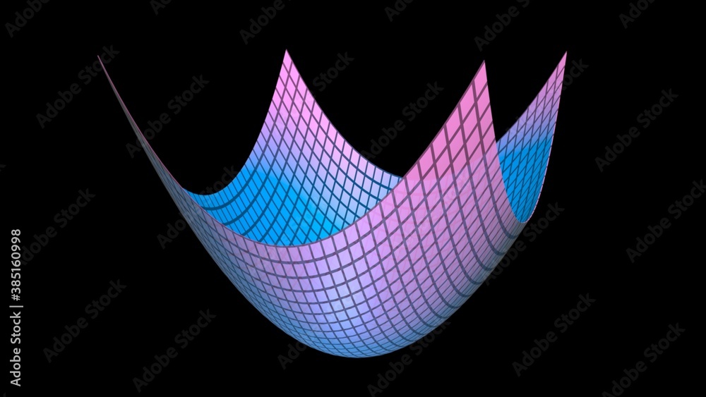 Elliptic Paraboloid . Circular paraboloid geometry polygon mesh. 3d rendering illustration Stock ...