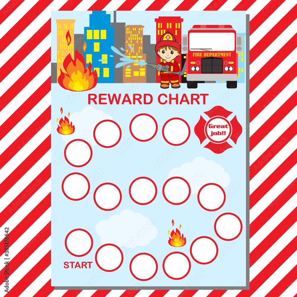 Fire fighter Reward Chart Theme for boy or girl Stock Vector | Adobe Stock