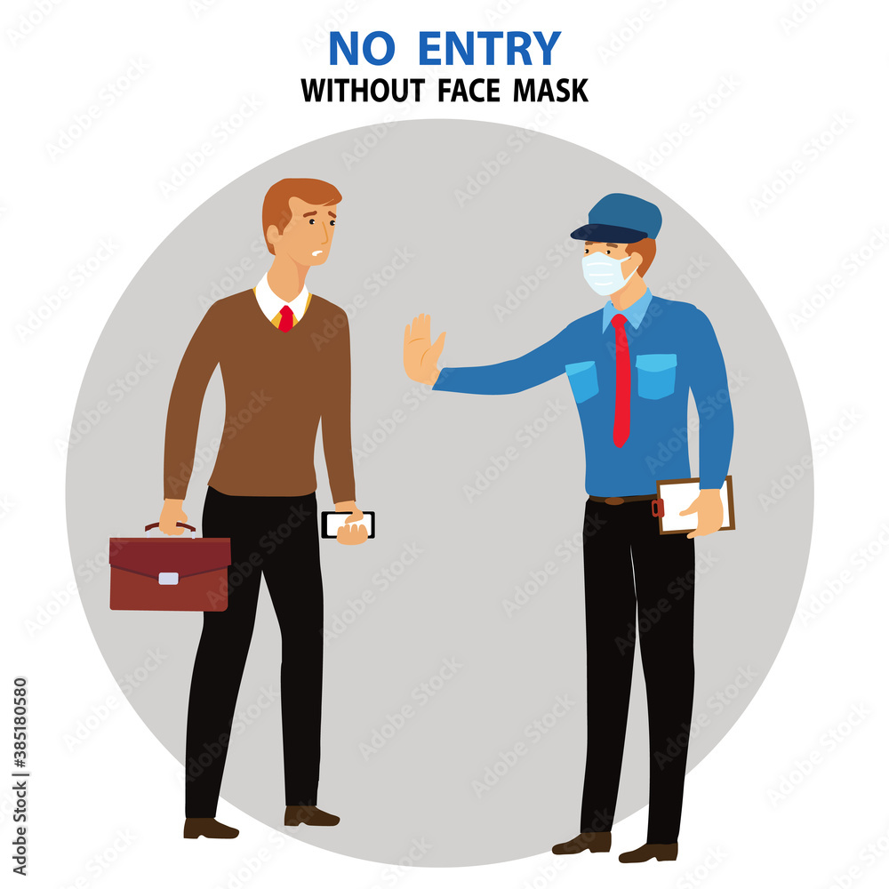 A man without mask concept. Please Wear face Mask, No Entry Without ...