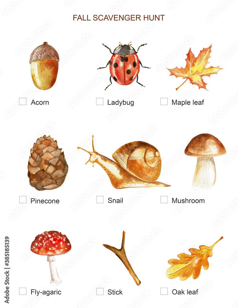 Hand drawn fall autumn scavenger hunt for little kids. Great game for ...