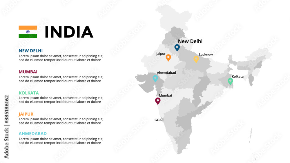 India vector map infographic template. Slide presentation. New Deli ...