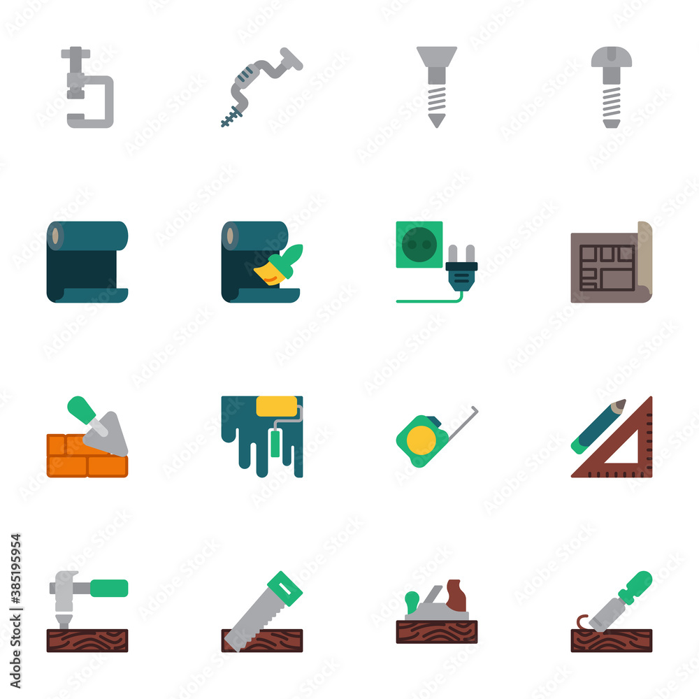 Repair and construction elements collection, flat icons set, Colorful ...